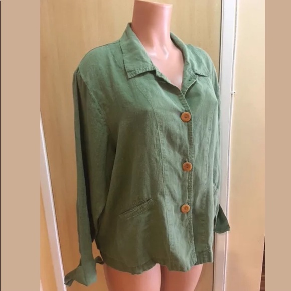 Flax | Jackets & Coats | Flax Army Green Linen Button Down Jacket M ...